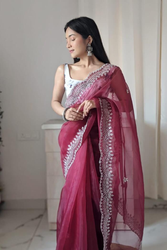 New Collection - Organza Zari Motif Saree - Designerkloth