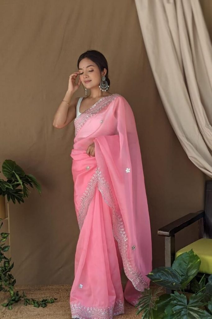 New Collection - Organza Zari Motif Saree - Designerkloth