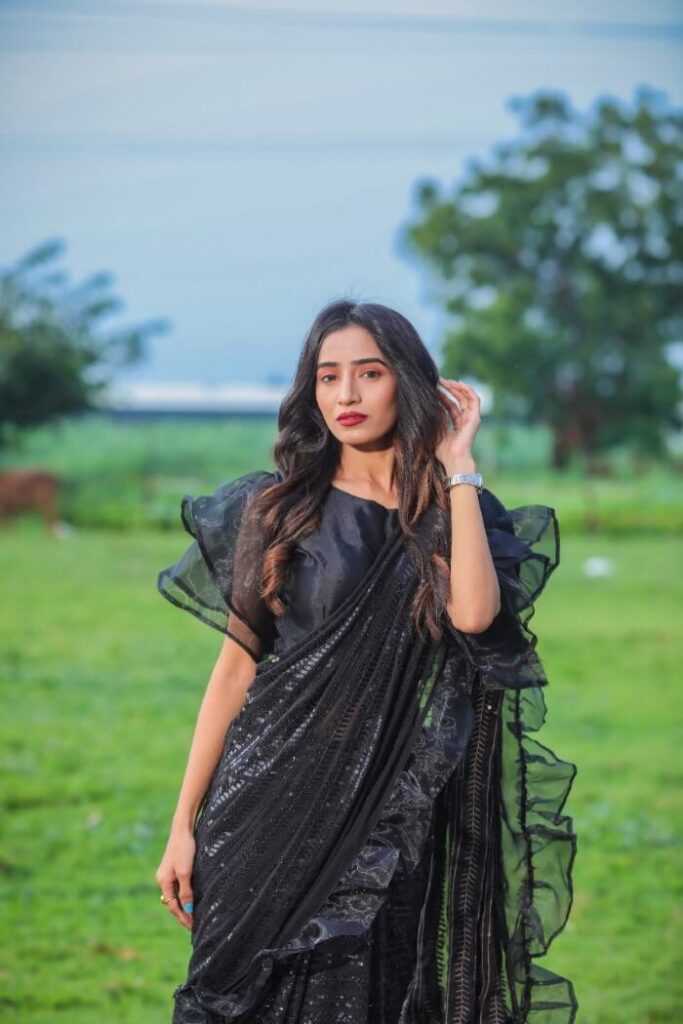 Amazing Ruffle party wear sarees Sequence - Designerkloth