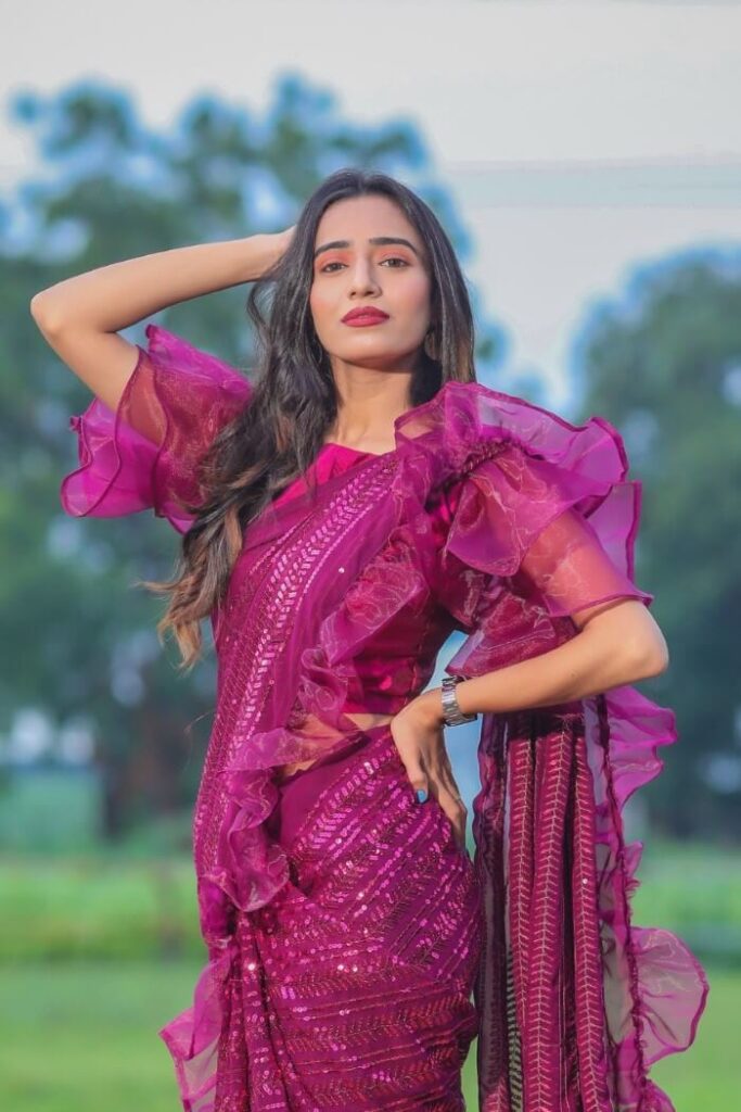 Amazing Ruffle party wear sarees Sequence - Designerkloth